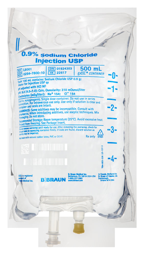 B. Braun L8001 0.9% Sodium Chloride Injection USP, 500 mL